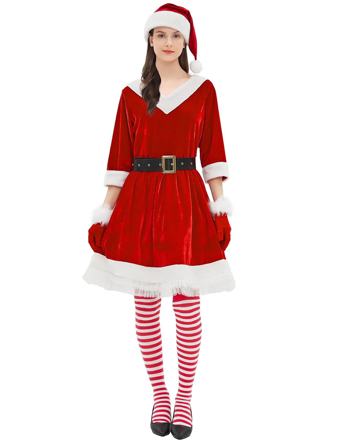 Frojuly Mrs Claus Costume for Women 5PCS Adult Miss Clause Santa Dress ...