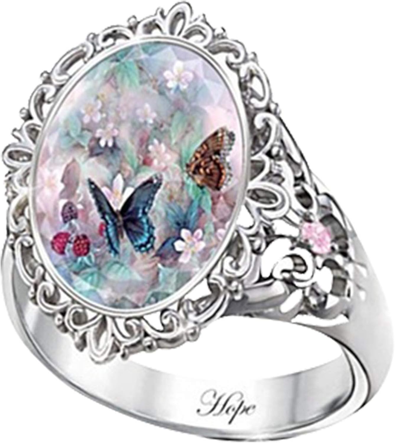 Amazon.com: Blue Topaz Butterfly Ring Silver Oval Gemstone Ring ...
