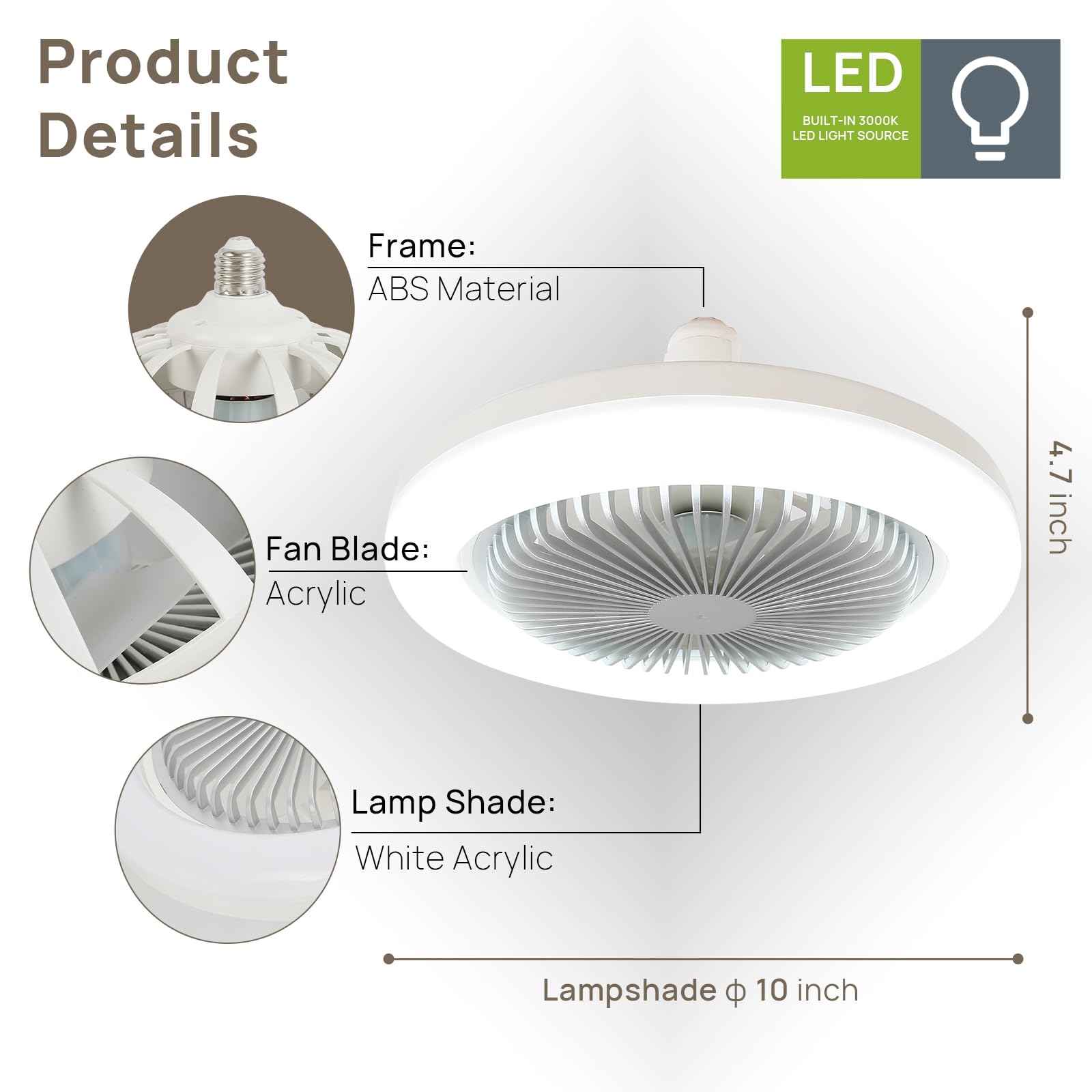 Mua JOISTOON 10 Inch Socket Ceiling Fan with Light and Remote, Screws ...