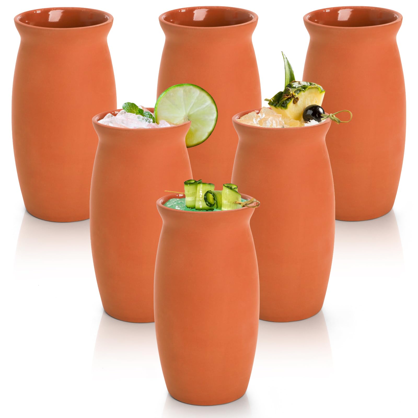 Kingrol 6 Pack 12 oz Cantaritos de Barro Mexicanos, Natural Clay Cups ...