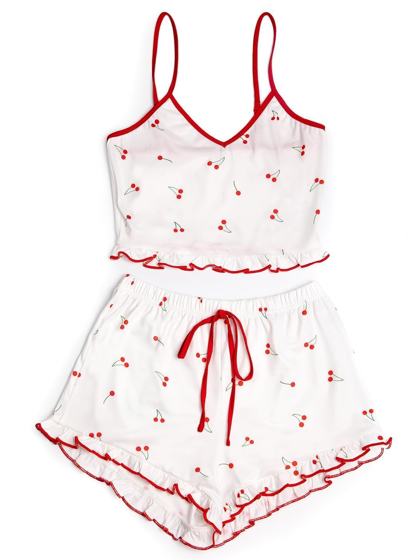 Avanova Women's Cute 2 Piece Pajama Set Ruffle Cami Shorts Pj Set ...