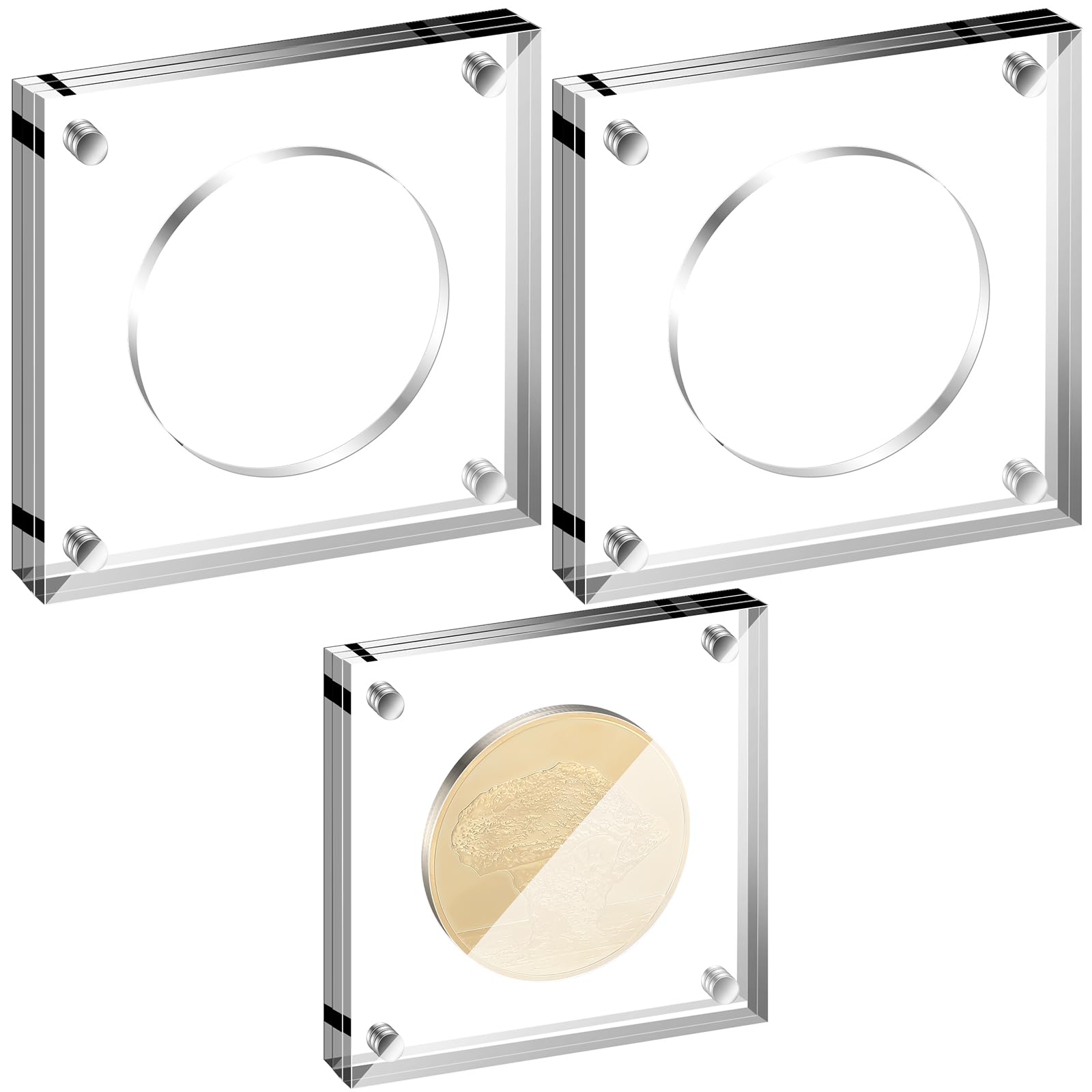 Kathfly 2 Pack Challenge Coin Display Holder Stands Case Square Shape ...