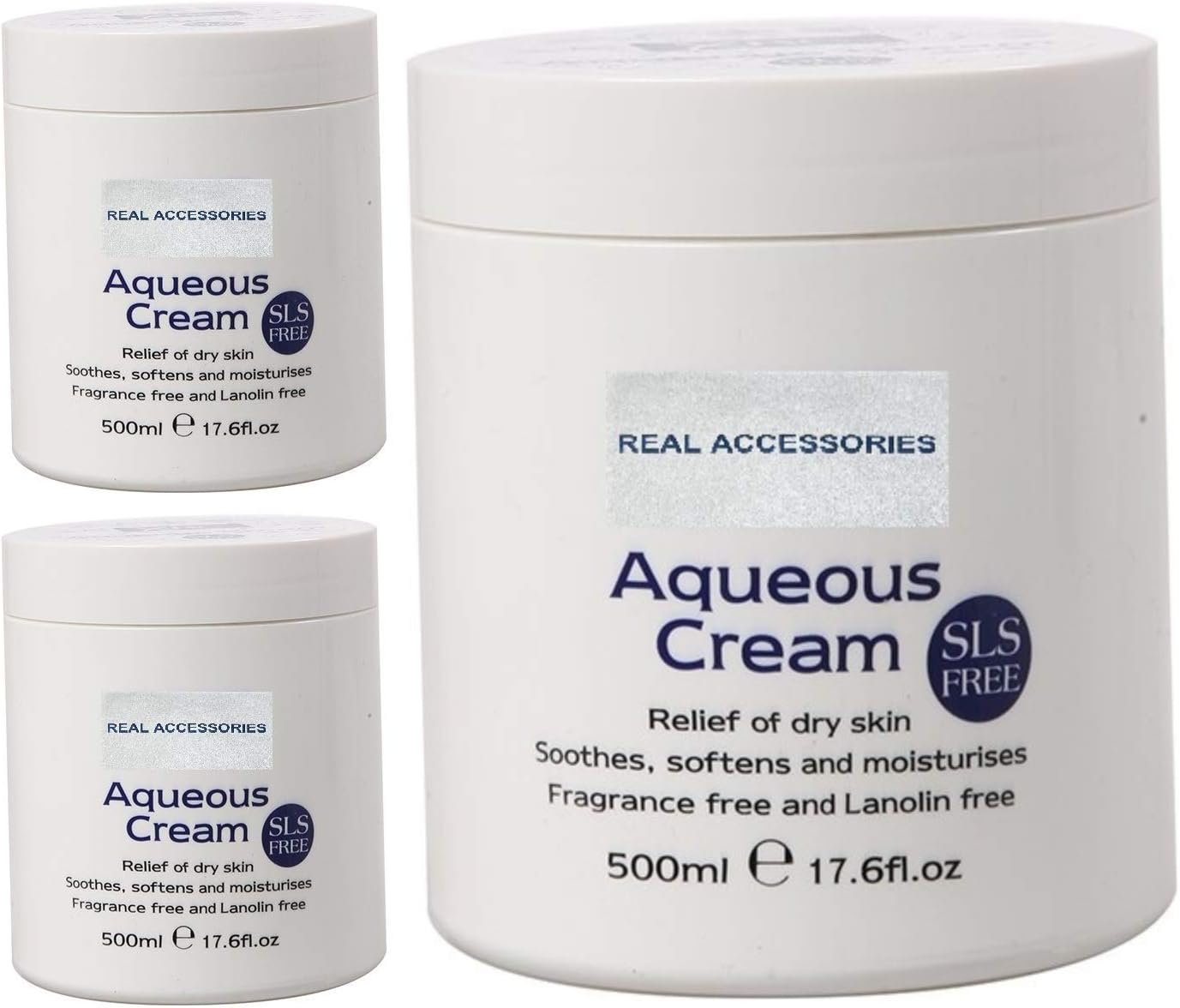 3 PACK X 500ml SLS FREE Aqueous Body Cream Emollient Large Tub Relief ...