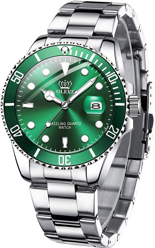 Green Watches for Men,OLEVS Class Luxury Waterproof Analog Quartz Watch ...