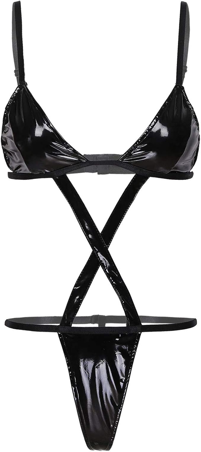 winying Damen Metallic Bikini Badeanzug Sexy Monokini Wetlook BH und Micro Mini String Tanga ...