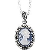 Amazon.com: Sterling Silver Katja Resin Cameo Synthetic Pearls Necklace ...