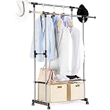 Clothes Rail Heavy Duty Stainless Steel Double Rails Garment Rail ...