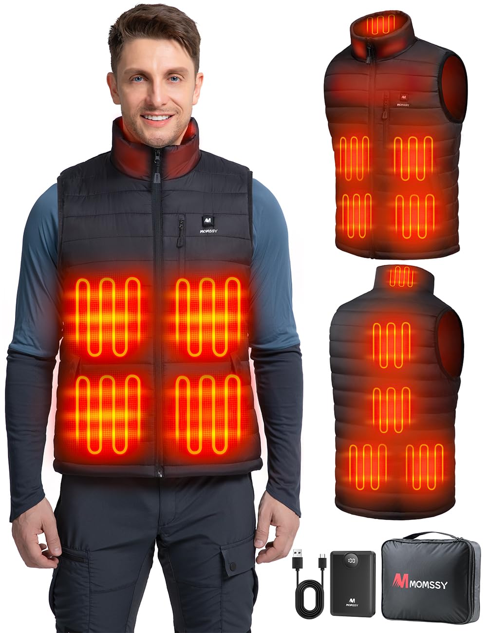 MOMSSY Heated Vest for Men, 9 Heating Zones Rechargeable Heated Vest ...