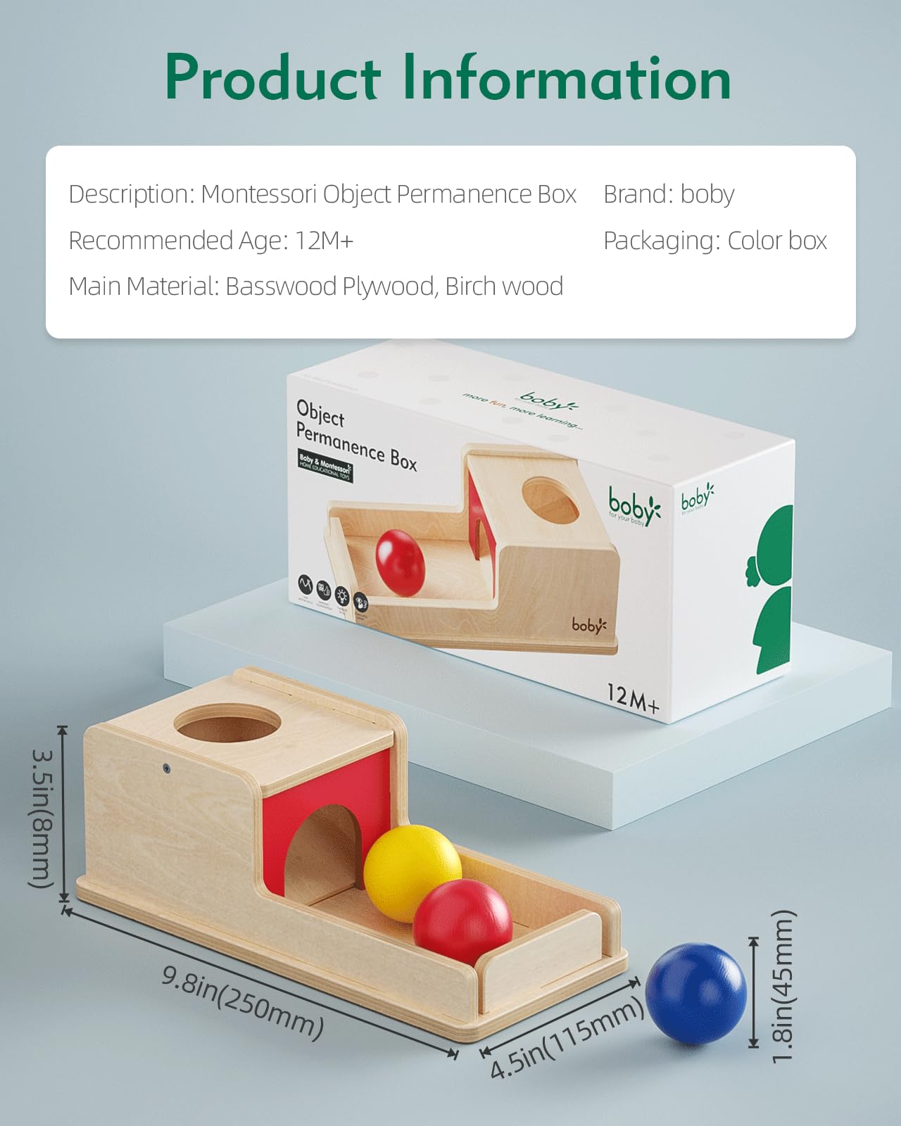 Boby Montessori Object Permanence Box with Tray Three Balls Wooden ...