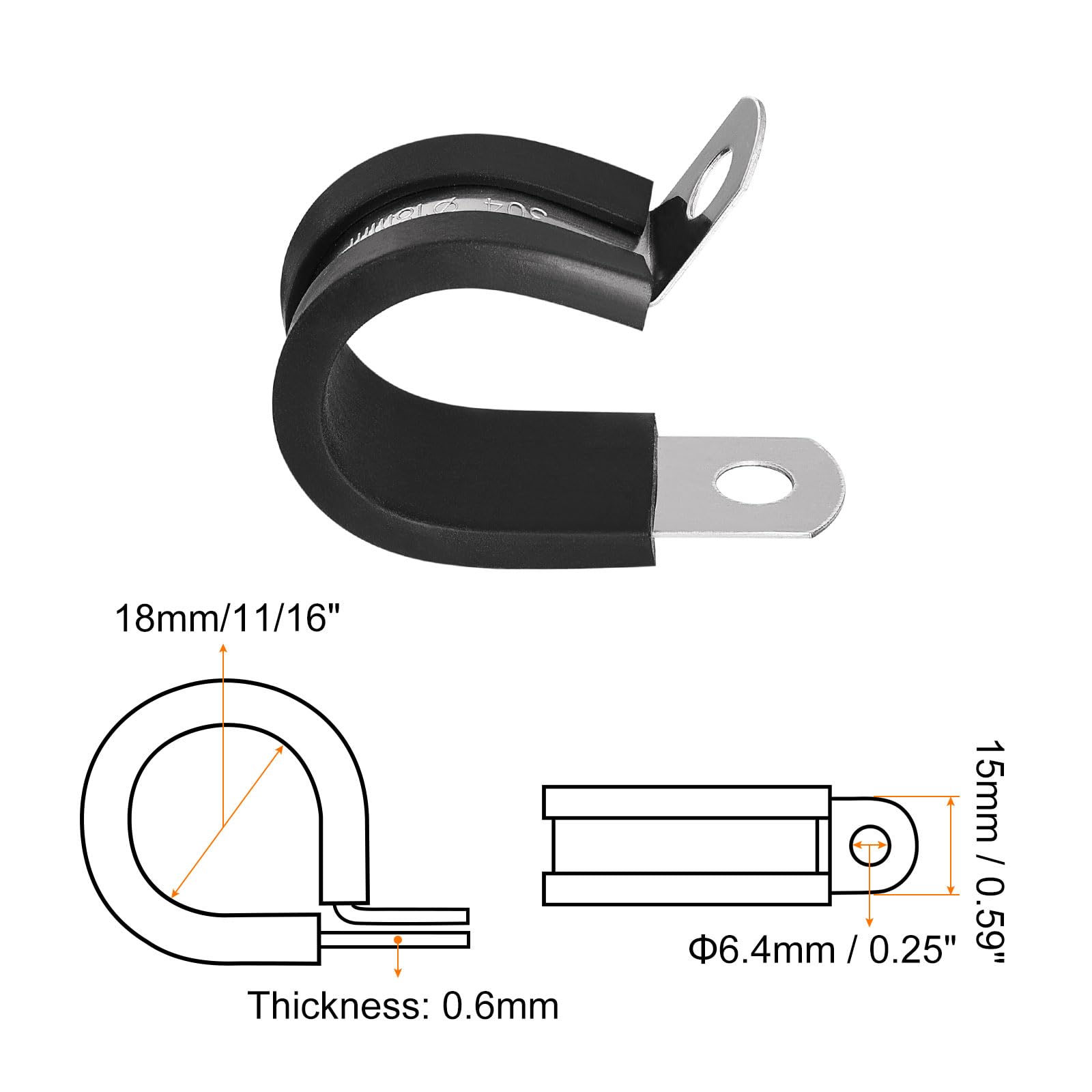 Uxcell 24Pcs 11/16 Inch(18mm) Cable Clamp 304 Stainless Steel Rubber ...