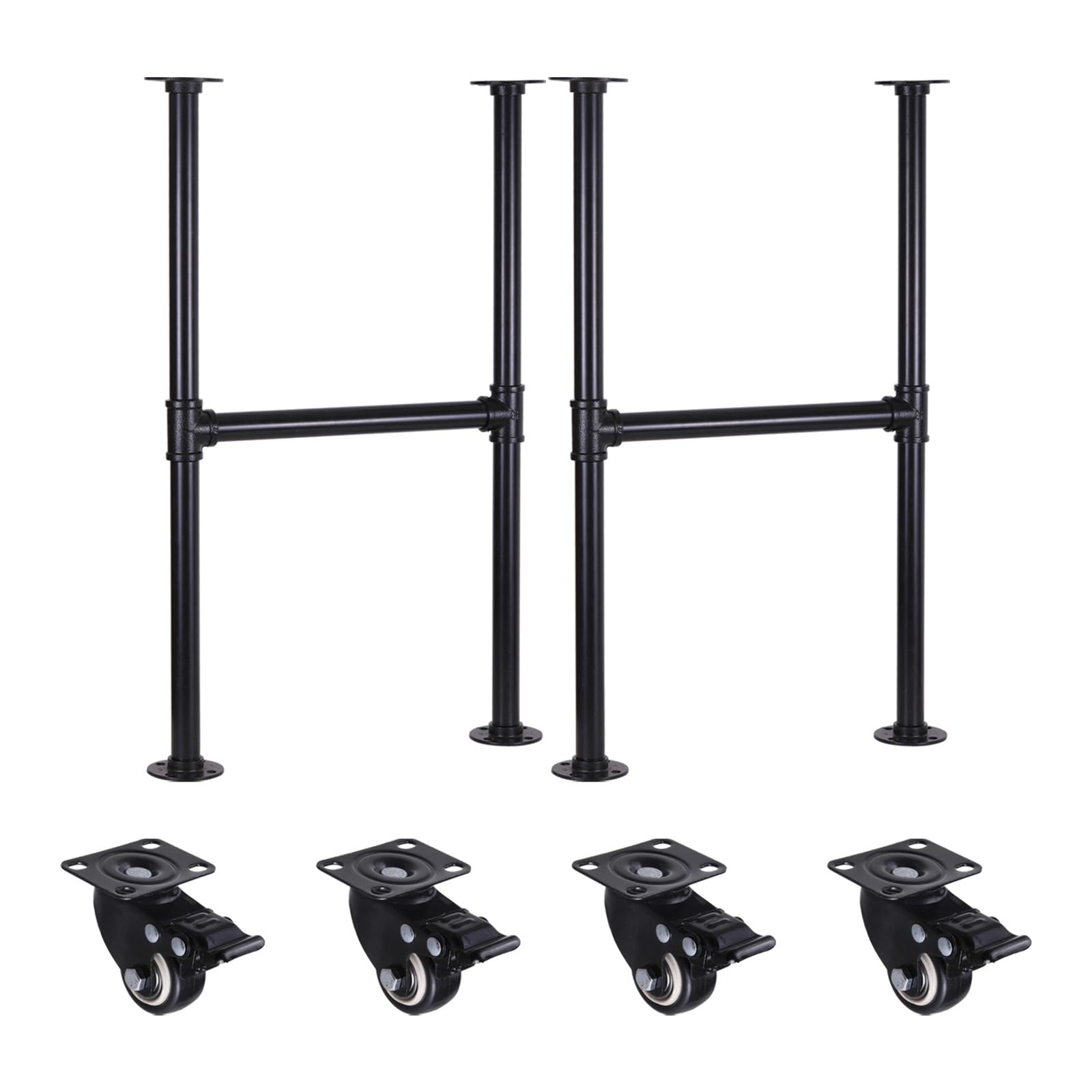 MUZIK 32 Inch Metal Table Legs with Casters, Black Painted Industrial ...
