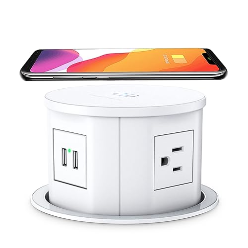 ANNQUAN Automatic Pop Up Countertop Outlet with 15W Wireless Charger,4 ...