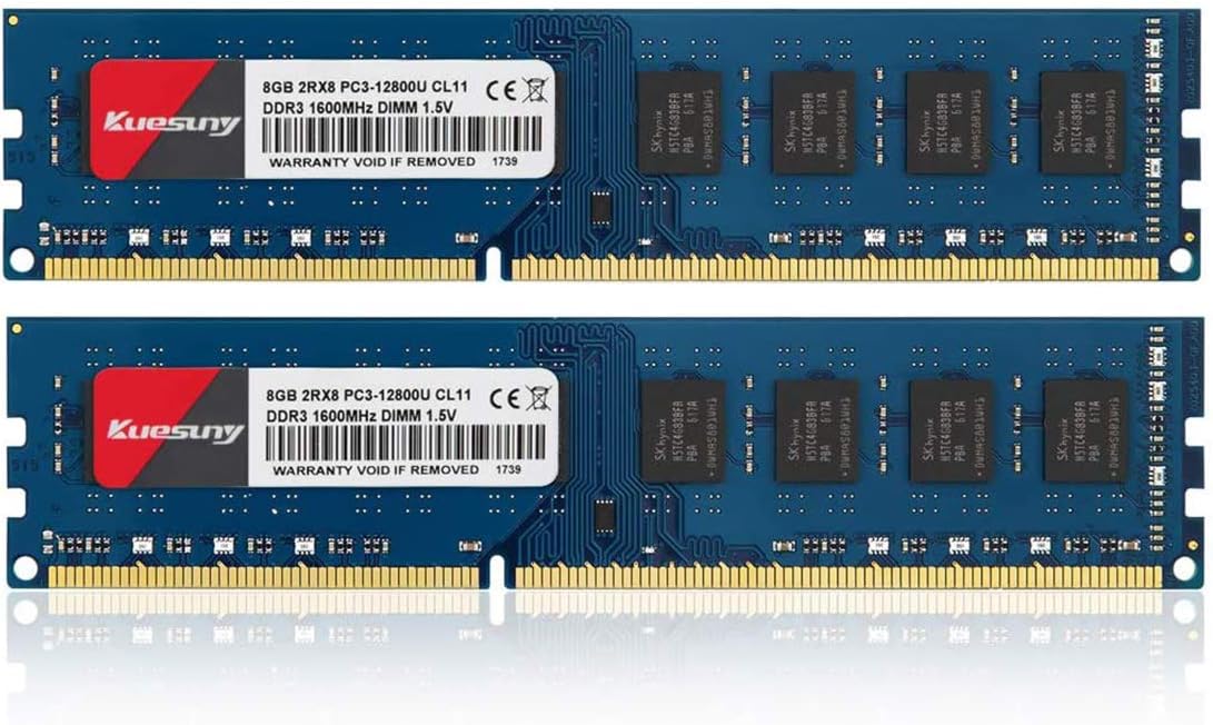 Kuesuny 16GB KIT (2X8GB) DDR3 1600MHz Udimm Ram PC3-12800 PC3-12800U 1 ...