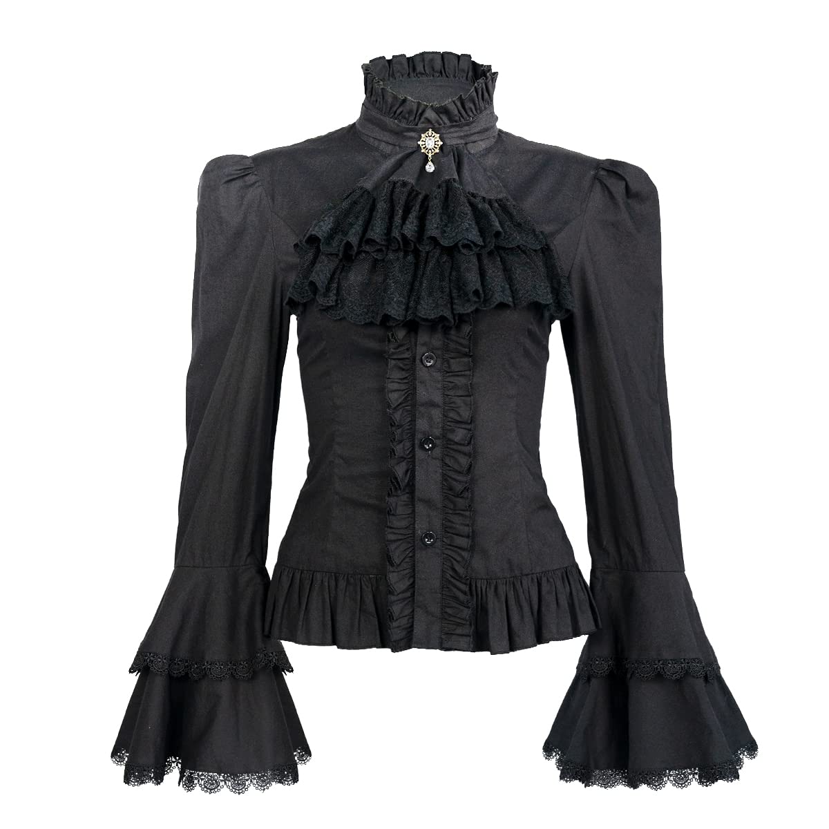 Victorian Blouse Womens Gothic Lolita Shirt Vintage Long Sleeve Lotus ...