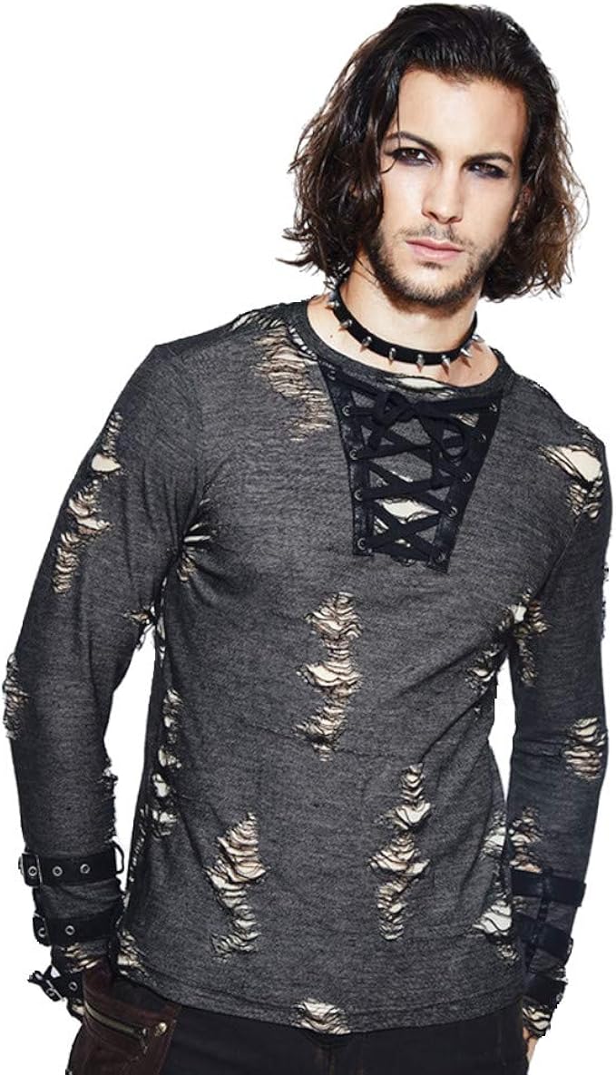 Devil Fashion Punk Rock Men Ripped T-Shirts Punk Long Sleeve T-Shirt ...