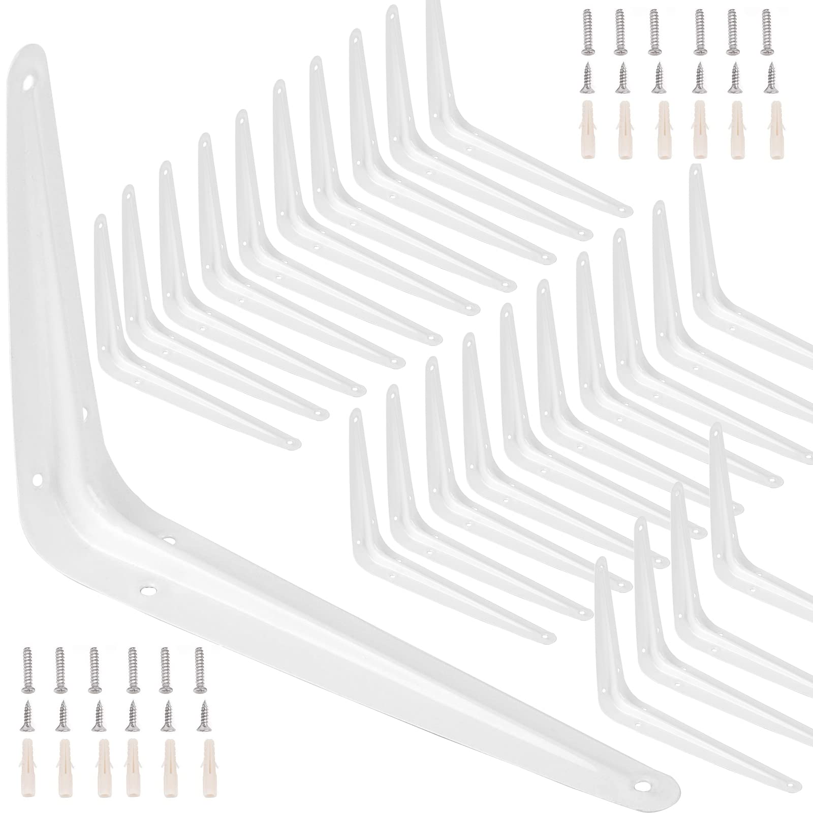 ZOENHOU 24 Packs 12 x 10 Inch White Shelf Brackets, Heavy-Duty Metal ...