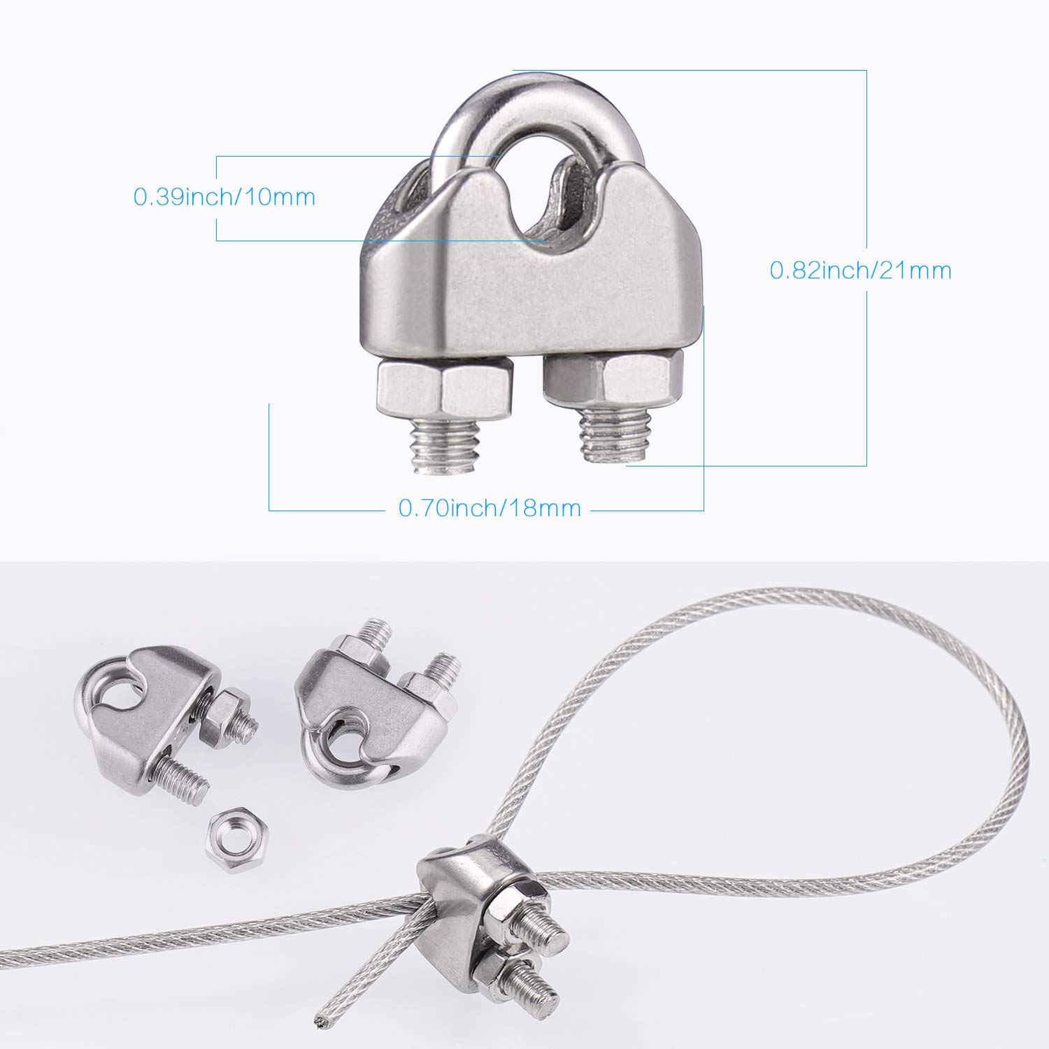 JIZZU 12 Pcs M3 Cable Clamps Heavy Duty, 304 Stainless Steel U Bolts ...