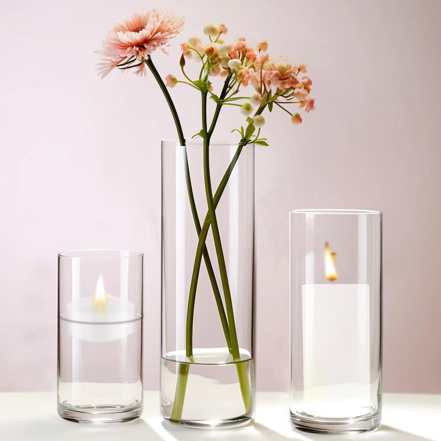 Doubay 36 Pack Cylinder Glass Vases for Centerpieces Hurricane Candle ...