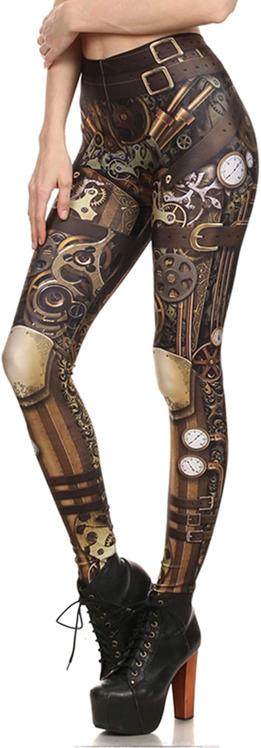Women Steampunk Retro Leggings Comic Cosplay Punk Print Polyester ...
