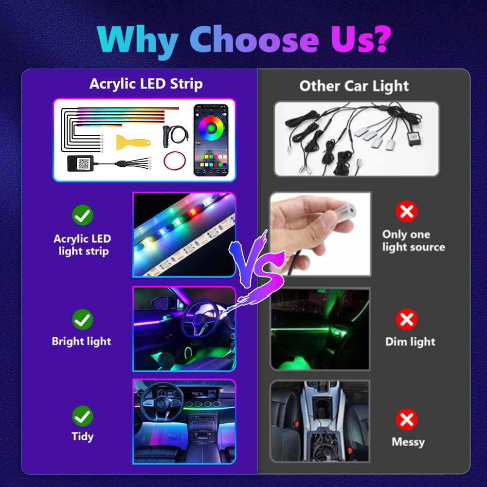 Mua Acrylic Car LED Interior Strip Lights, 6 in 1 Dreamcolor Ambient ...