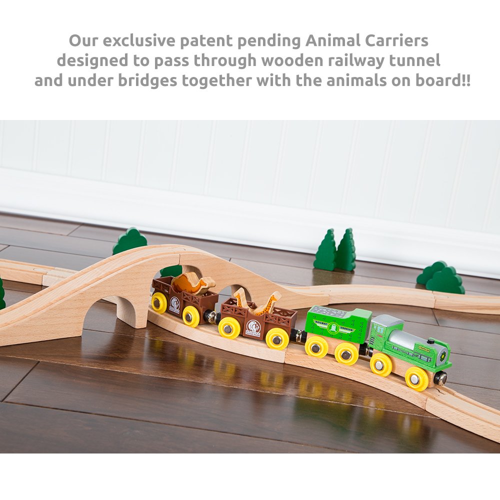 Orbrium 12 (18 Pcs) Wooden Engines & Train Cars Collection with Animals ...