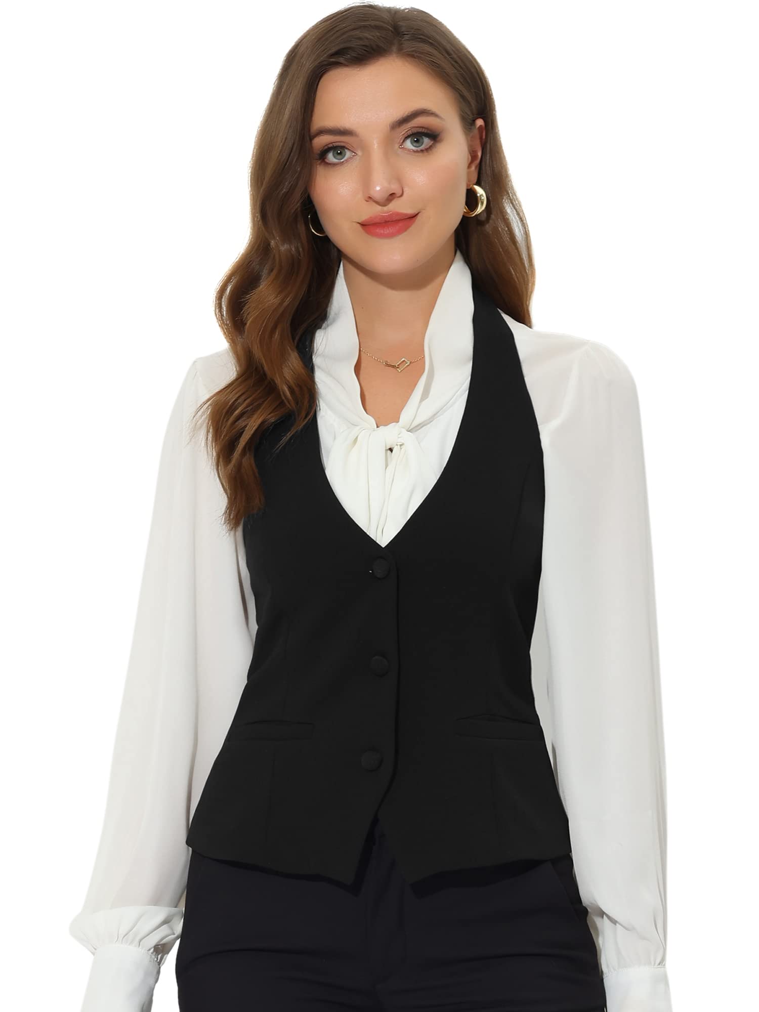 Allegra K Women's Waistcoat Halter Neck Vintage Sleeveless Button Down ...