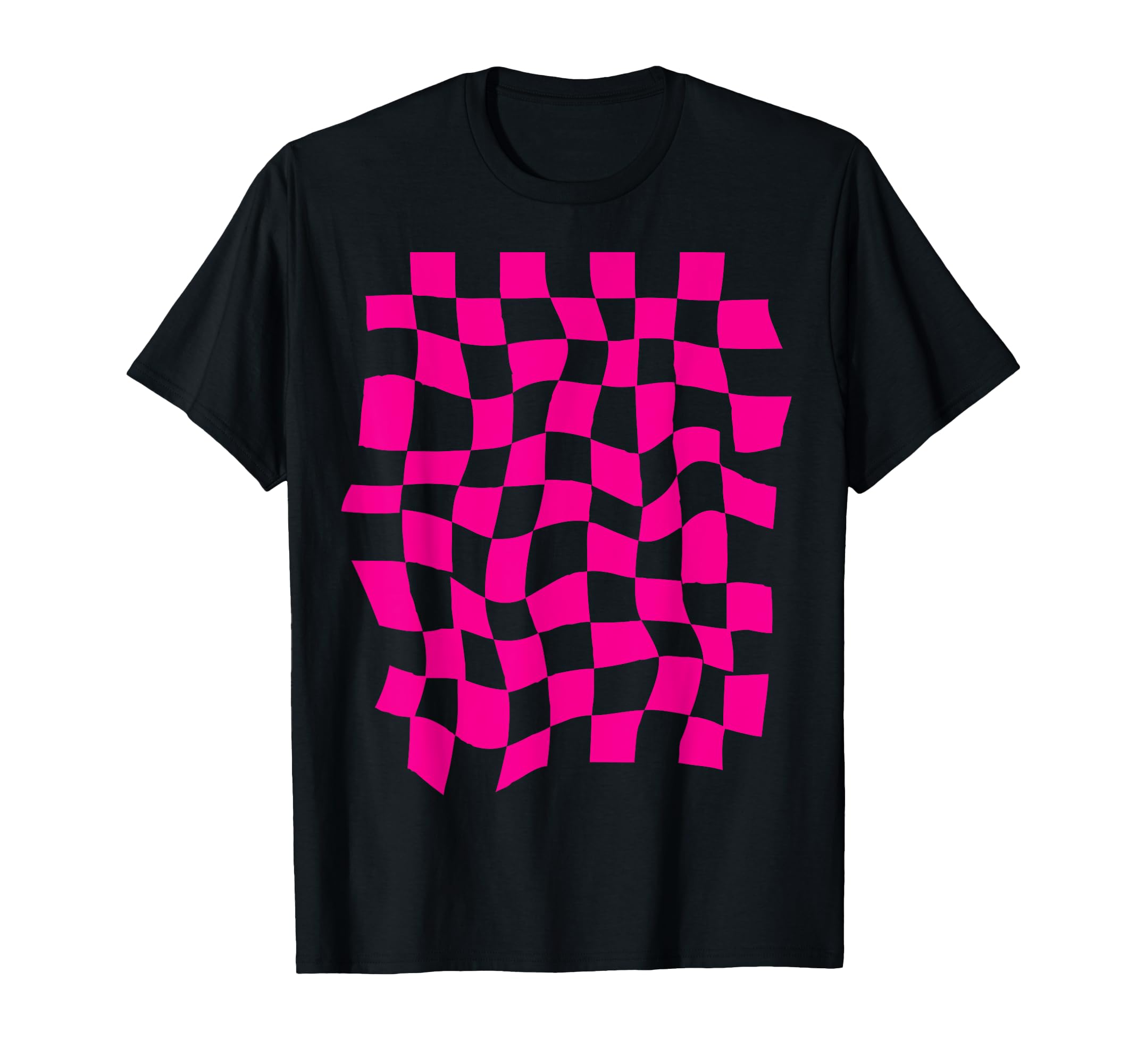 Wavy Checkered Hot Pink Checkerboard Pattern T-Shirt GRAY AND PINK SIZE ...