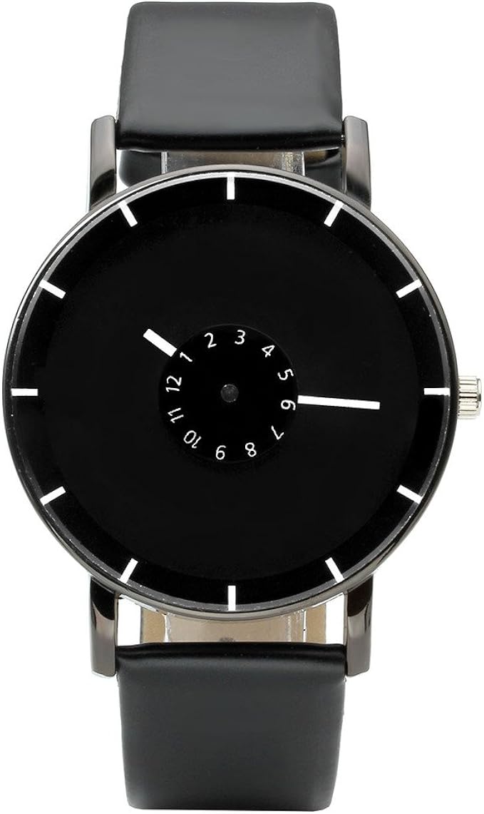Jsdde Watches, Fashionable Wheel Disc Watch Black Dial PU Leather Band ...