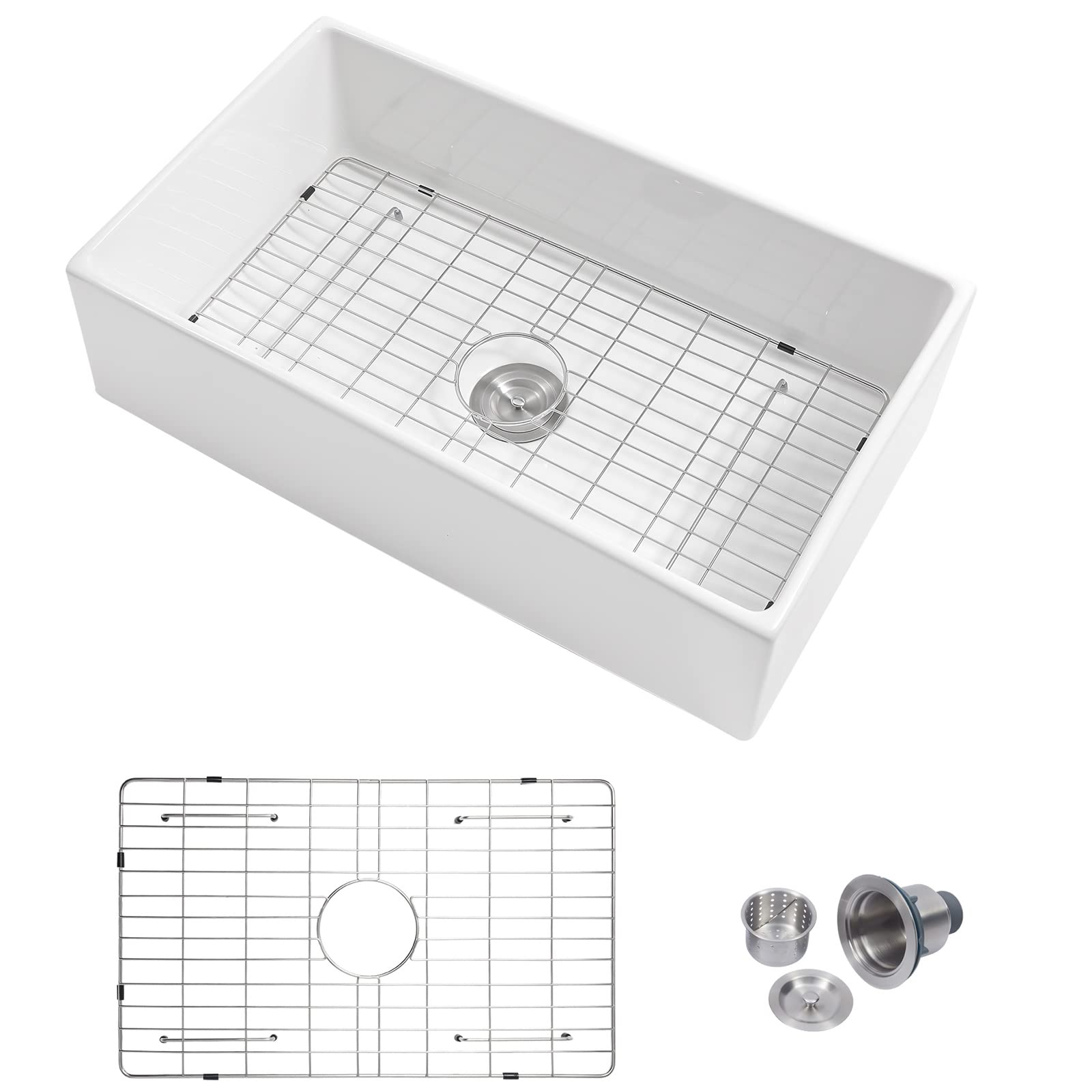 Lordear 32 Inch White Undermount Kitchen Sink Fireclay Porcelain ...