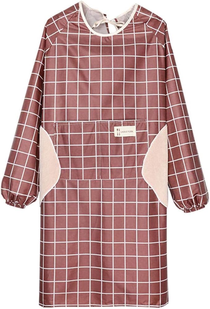 Long Sleeves apron, Plaid apron Kitchen apron Women's long-sleeved ...