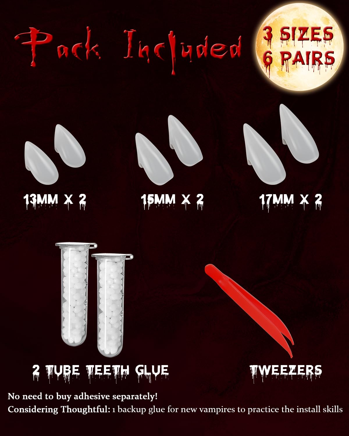Mua TLPUHU Vampire Teeth 6 Pairs 3 Sizes - Kids Vampire Fangs for ...