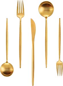 Amazon.com | Matte Gold Silverware Set, IBIILII JEFF 40 Pieces ...