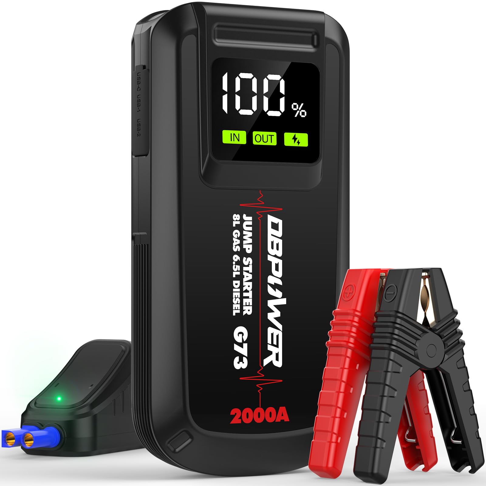 DBPOWER Jump Starter 2000A Peak Portable Car Jump Starter for Up to 8.0L Gas and 6.5L Diesel ...