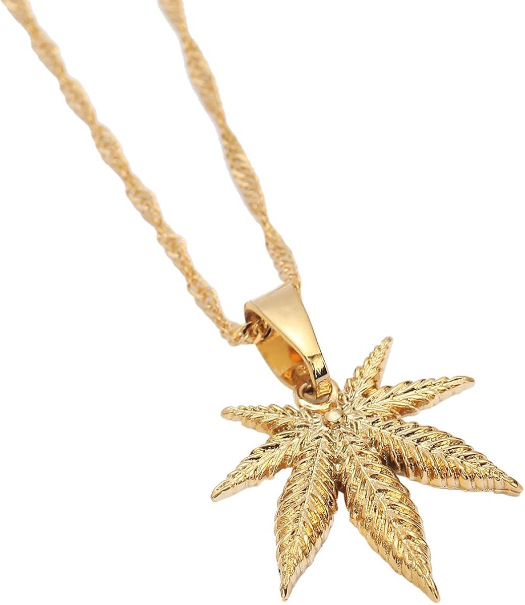 24K Yellow Gold Color Jewelry Cannabis Weed Marijuana Leaf Pendant ...