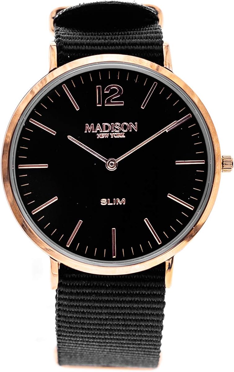 Madison New York G47471ZH16 Men's Watch Slim Rose Gold/Black Large ...