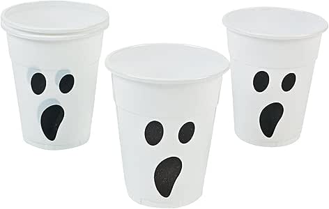 Amazon.com: Plastic Ghost Cups holds 16 oz (set of 50) Bulk Halloween ...