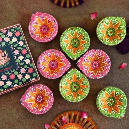 TIED RIBBONS Diwali Diyas Set of 8 Handmade Terracotta Big Clay Diya ...