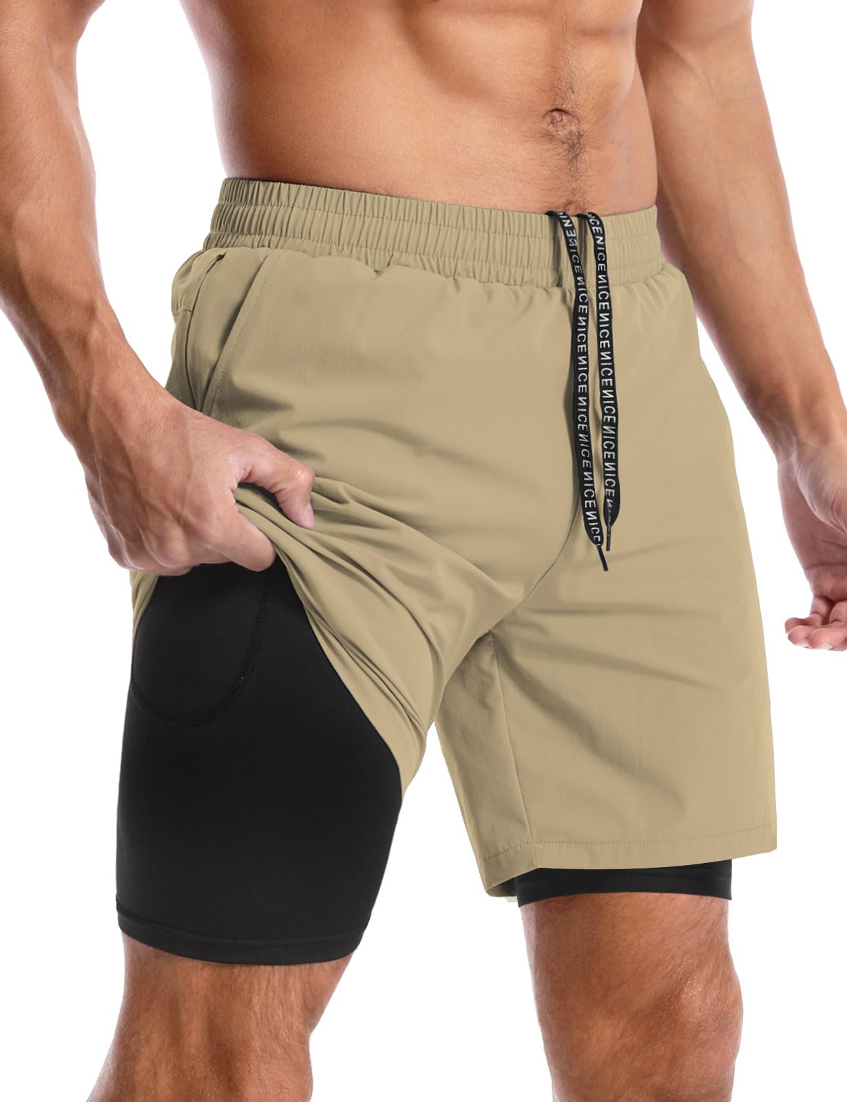 Aolesy Men’s 2 in 1 Running Shorts 7 Inch Quick Dry Workout Gym Shorts ...