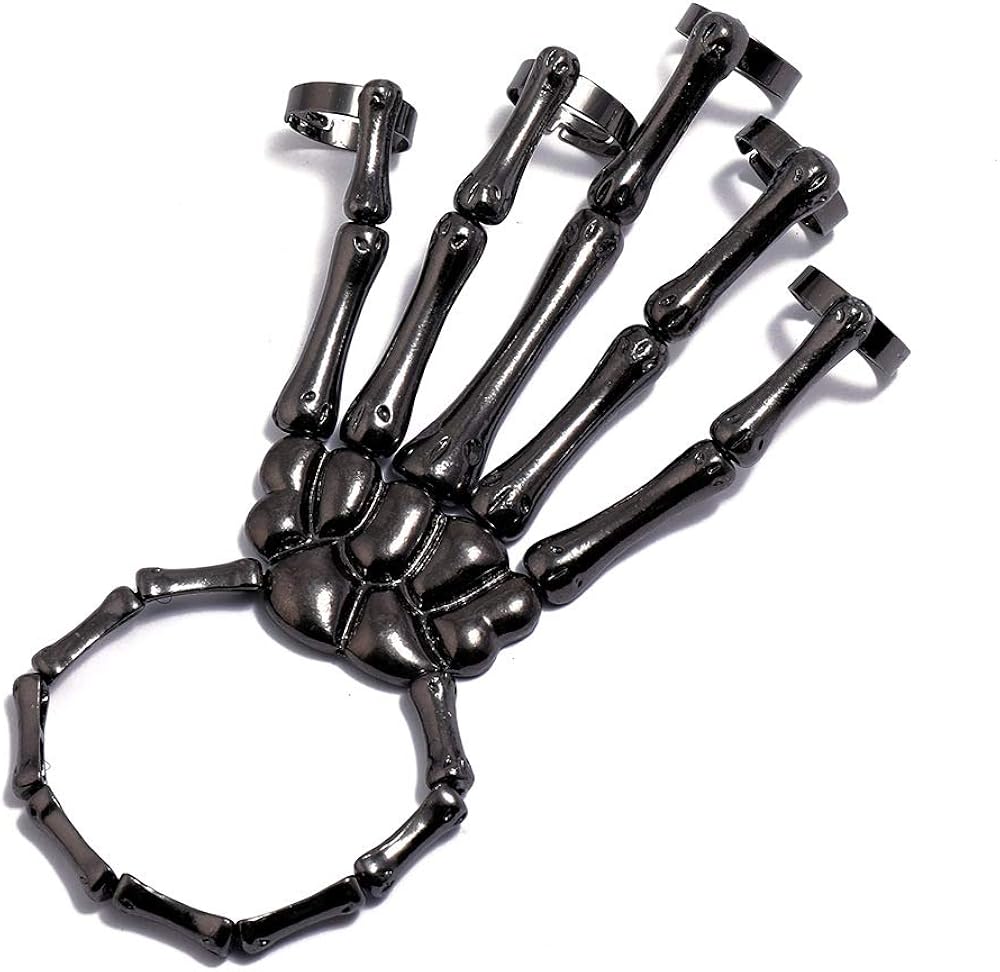 Punk Handmade Halloween Wristband Skull Fingers Metal Skeleton Hand ...