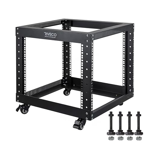 RIVECO 9U Open Frame Server Rack with Casters- Heavy Duty 4 Post Quick ...