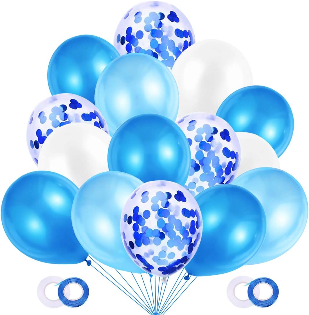 60 Pack Blue White Confetti Balloon,12 Inch Blue Latex Helium Balloon ...