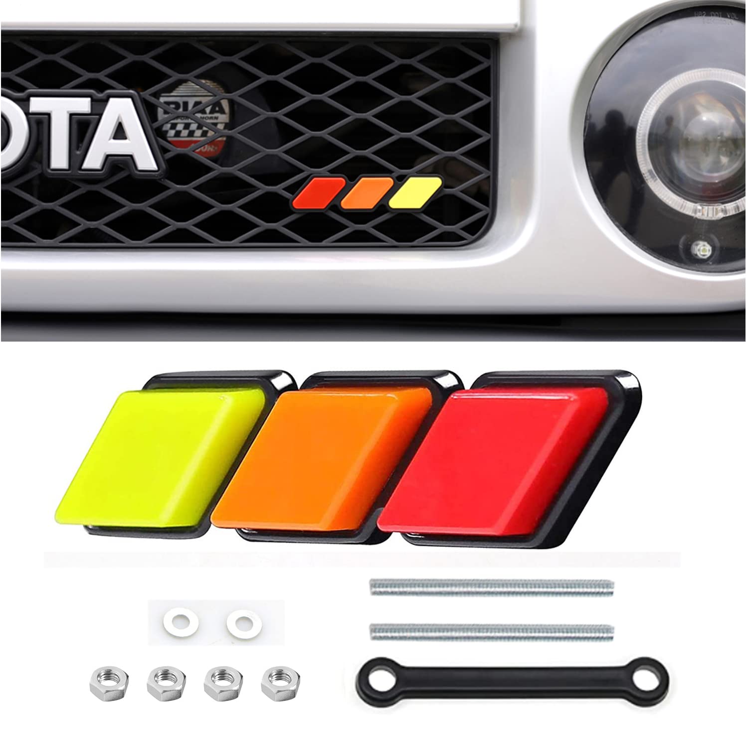 1Set Tri-Color Grille Insert Trims,HUAPX Acrylic Tri-Color Grille Badge ...