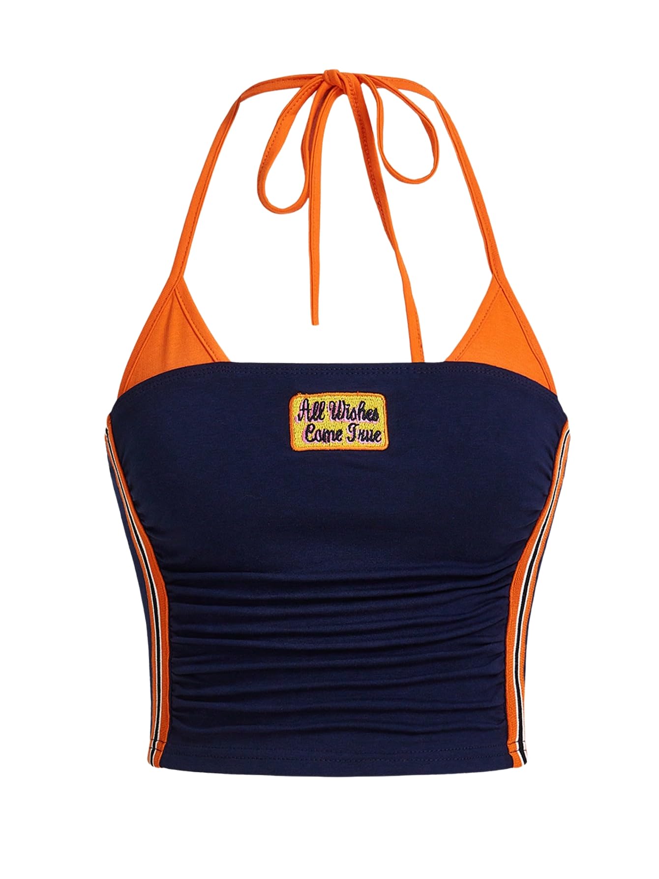 SOLY HUX Women's Halter Crop Tops Y2K Color Block Embroidered Cami Top ...