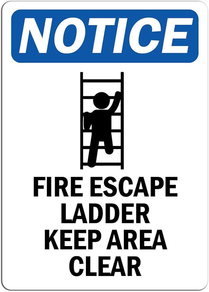 Amazon.com : Notice - Fire Escape Ladder Sign with Symbol | Label Decal ...
