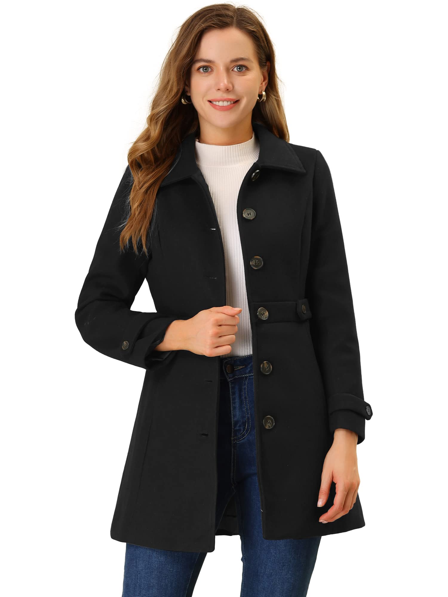 Allegra K Women's Winter Classic Outwear Overcoat with Pockets Single ...