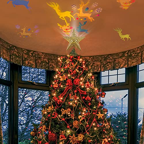 Juegoal Lighted Christmas Tree Topper, With Built-in Colorful Reindeers ...
