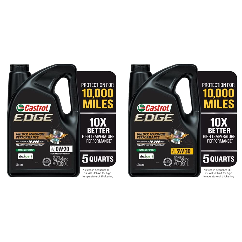 Castrol Edge Advanced Full Synthetic Motor Oils, 5 Quarts Each of 0W-20 ...