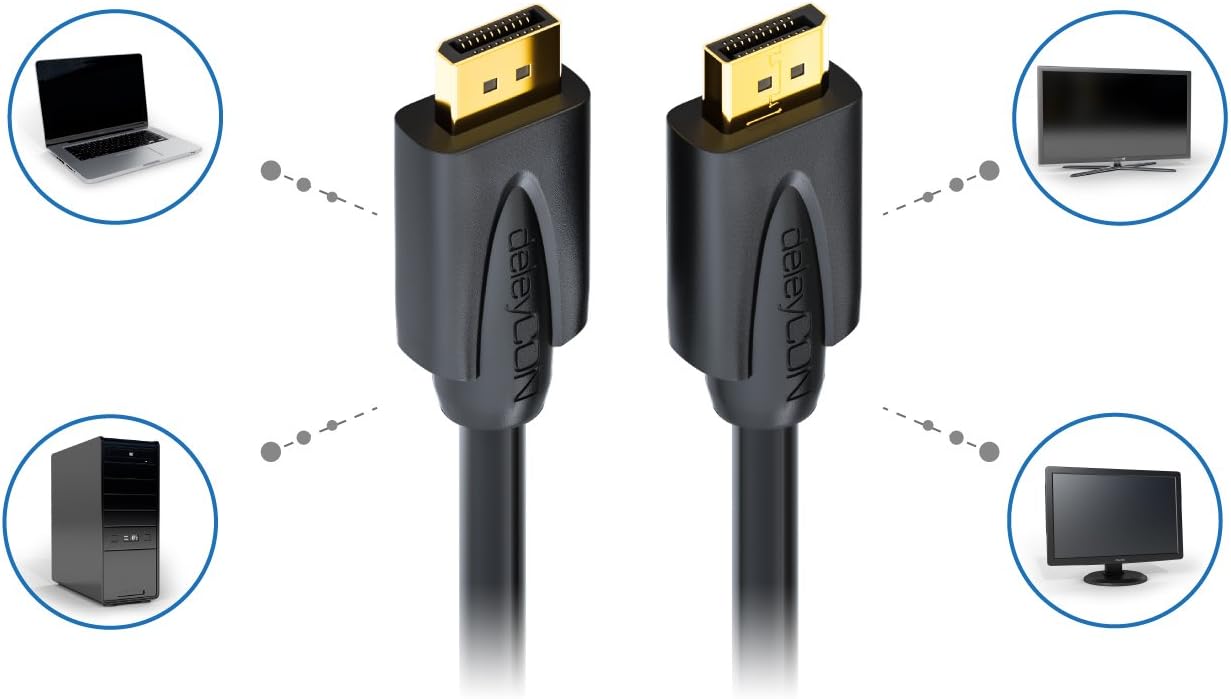 deleyCON 3.0m (9.84 ft.) DisplayPort Cable – FullHD 1080p 3D HDCP – DP ...