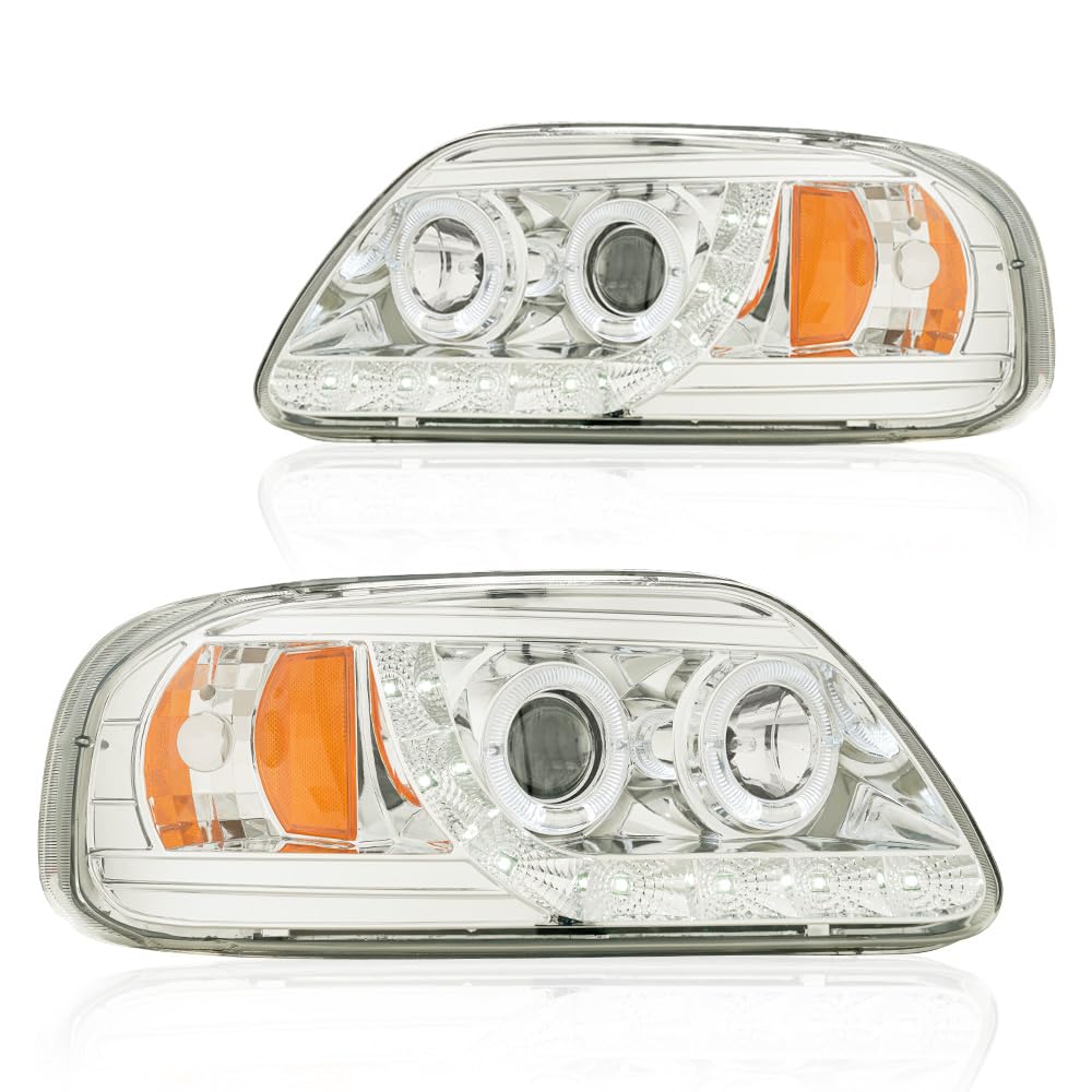 DimFlux LED DRL Headlight Assembly Headlights Kit Compatible with 1997 ...