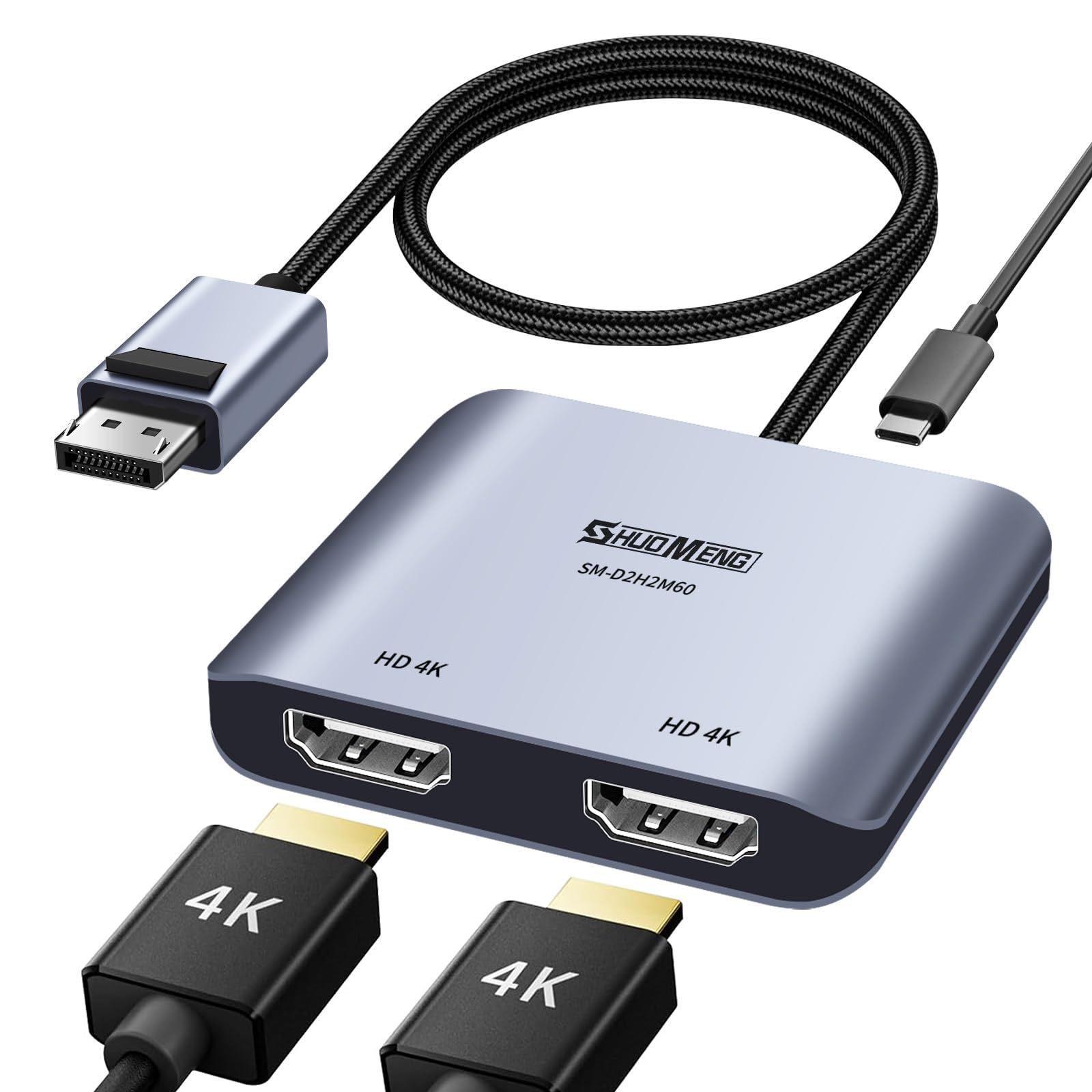 Shuomeng DisplayPort to Dual HDMI Adapter 4K@60Hz, DP to HDMI Splitter ...